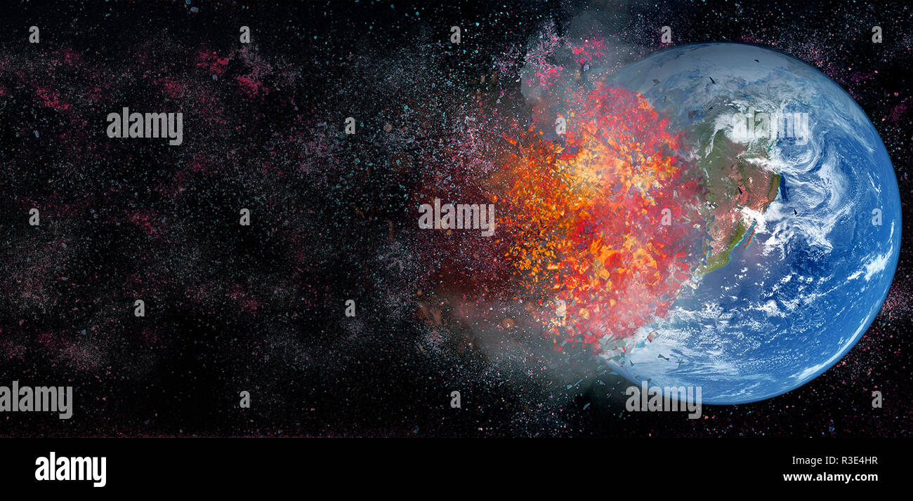 earth explosion out in space 3d render Stock Photo - Alamy