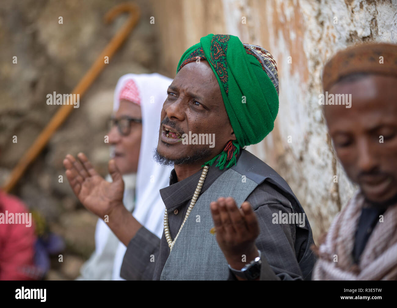 Harari islamic cleric praying during a sufi celebration, Harari Region ...