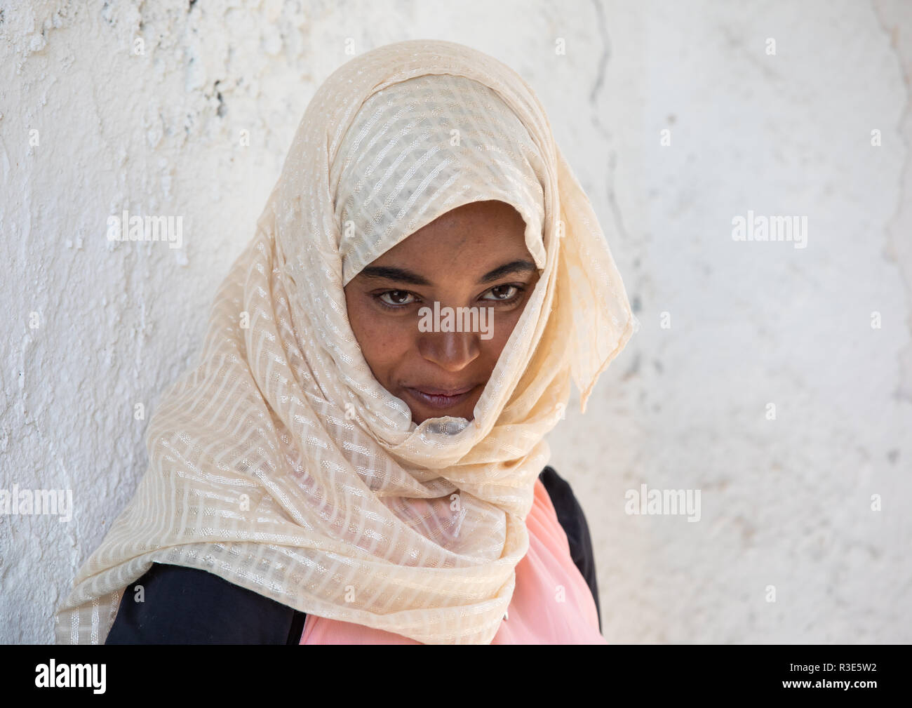 Portrait of a veiled harari woman, Harari Region, Harar, Ethiopia Stock ...
