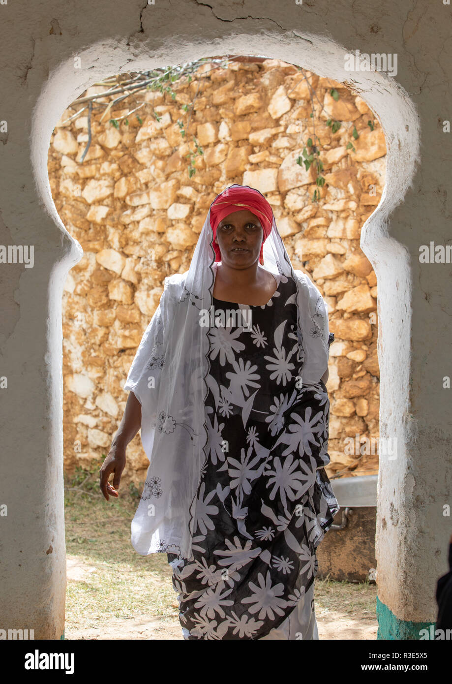 Harari woman going thru a door with an arabic shape, Harari Region ...