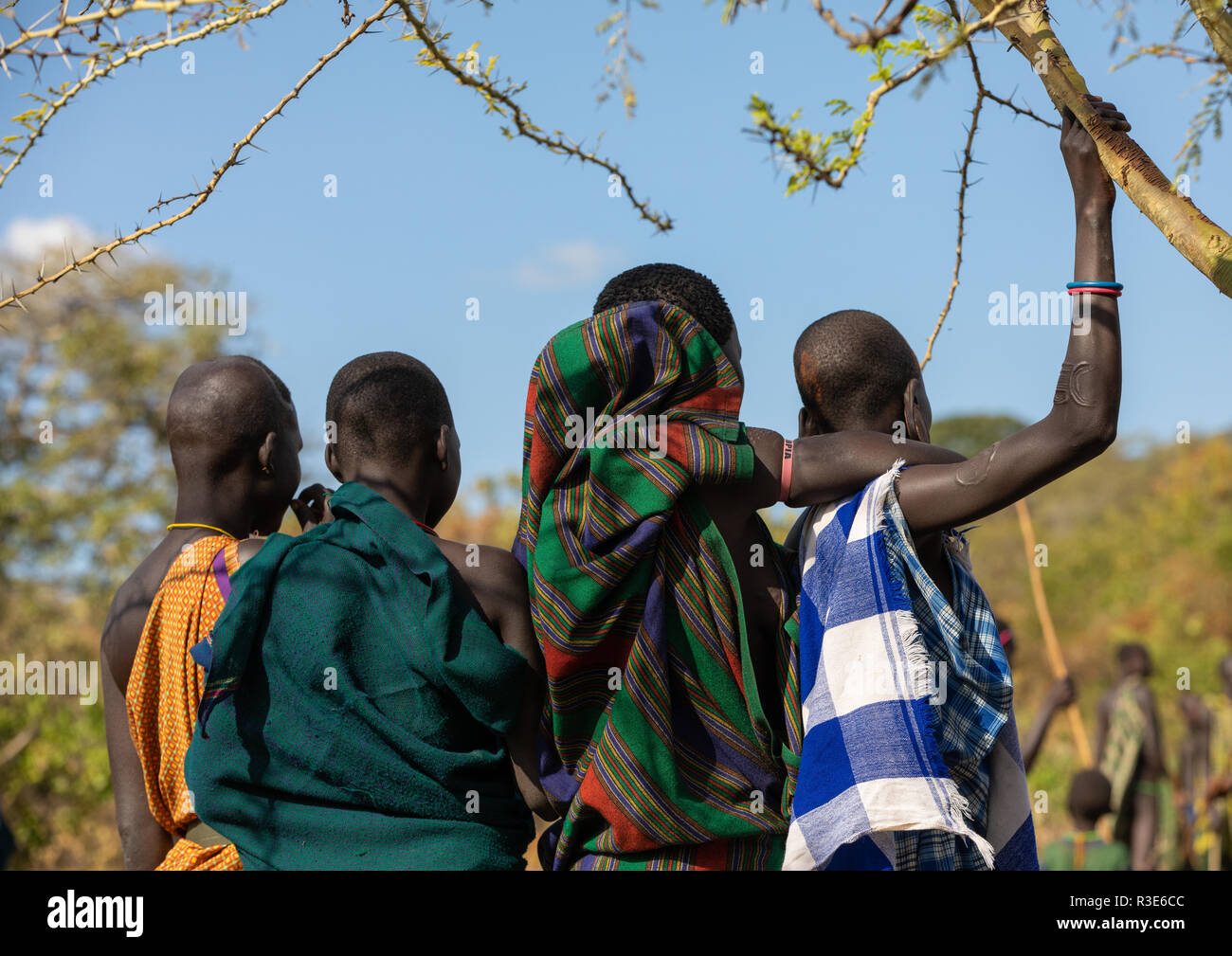 Suri tribe women watching a donga stick fighting ritual, Omo valley ...
