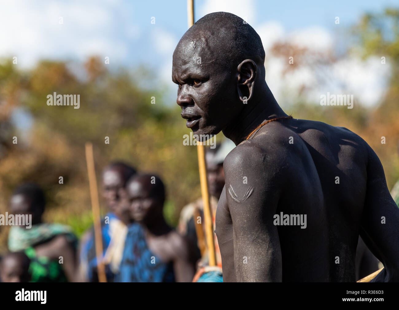 Suri tribe warrior during a donga stick fighting ritual, Omo valley ...