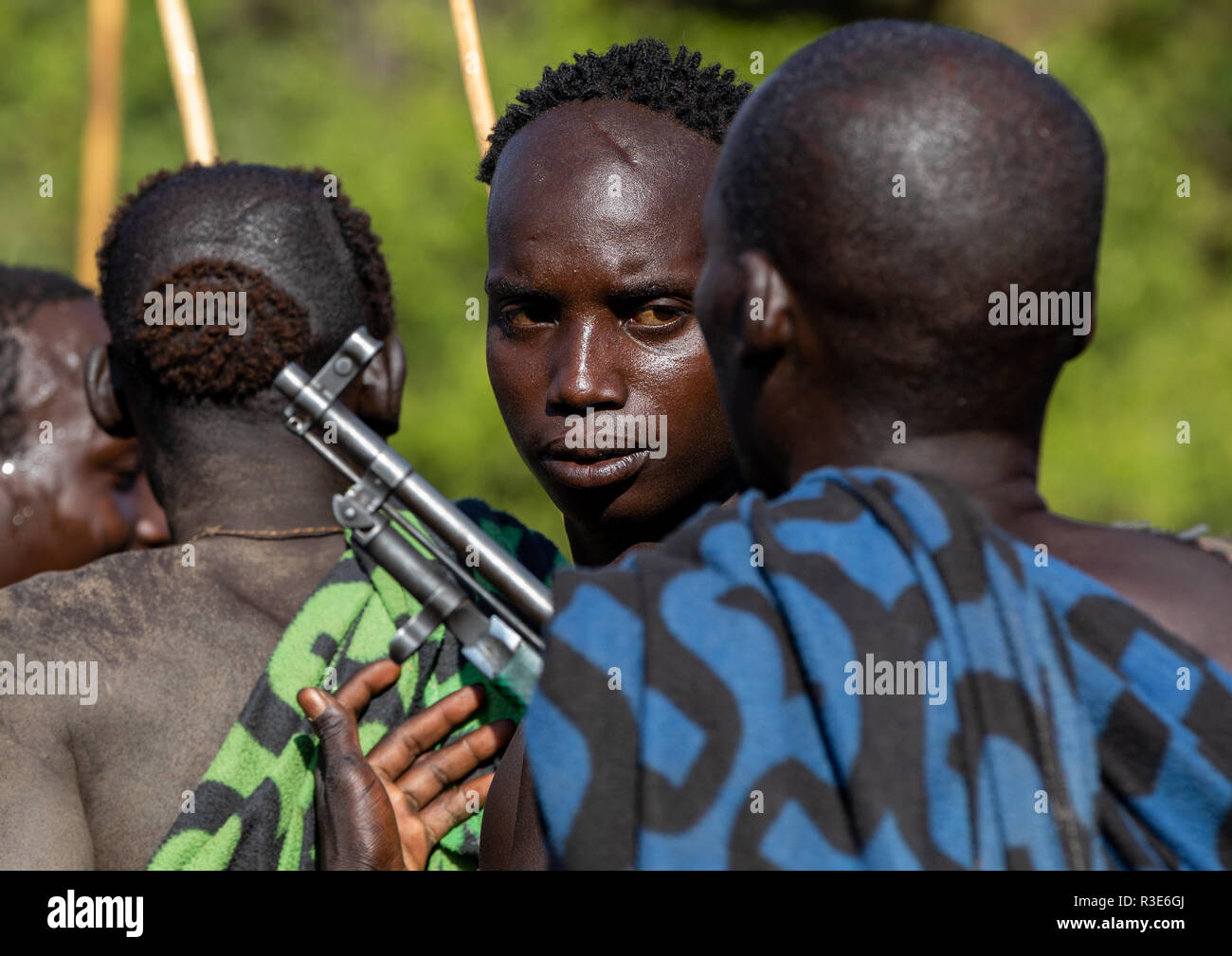 Suri tribe warriors during a donga stick fighting ritual, Omo valley ...