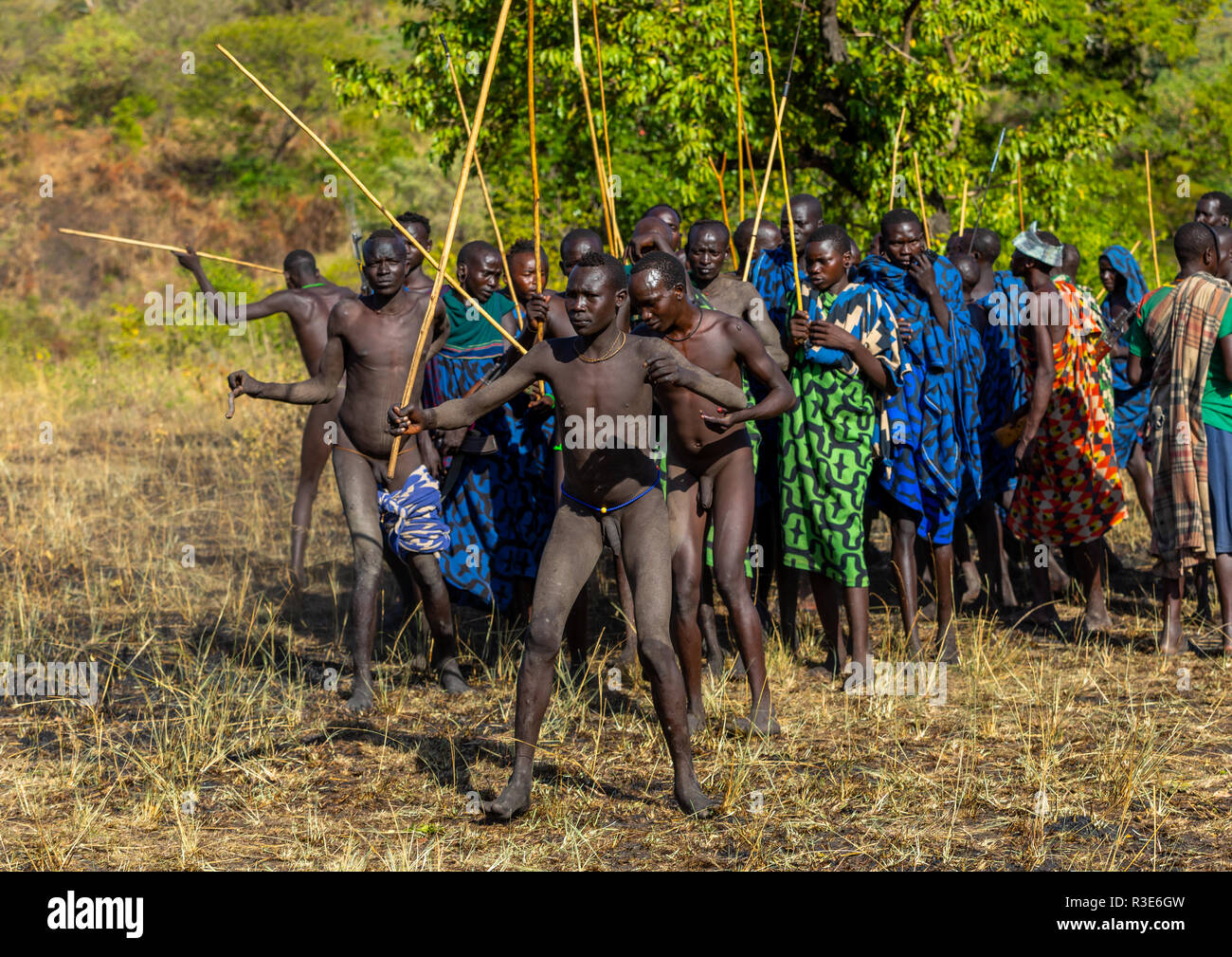 Suri Tribe Warriors Parading Before A Donga Stick Fighting Ritual Omo