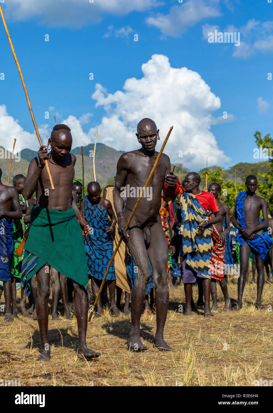 Suri Tribe Warriors Parading Before A Donga Stick Fighting Ritual Omo