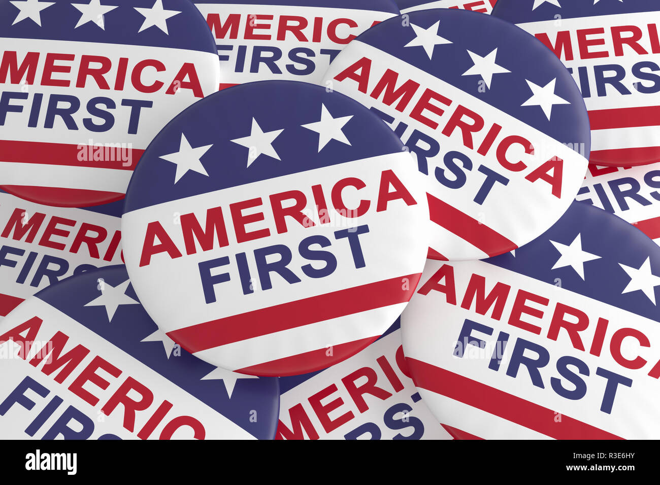 USA Politics Concept Badges: Pile of America First Slogan Buttons With ...
