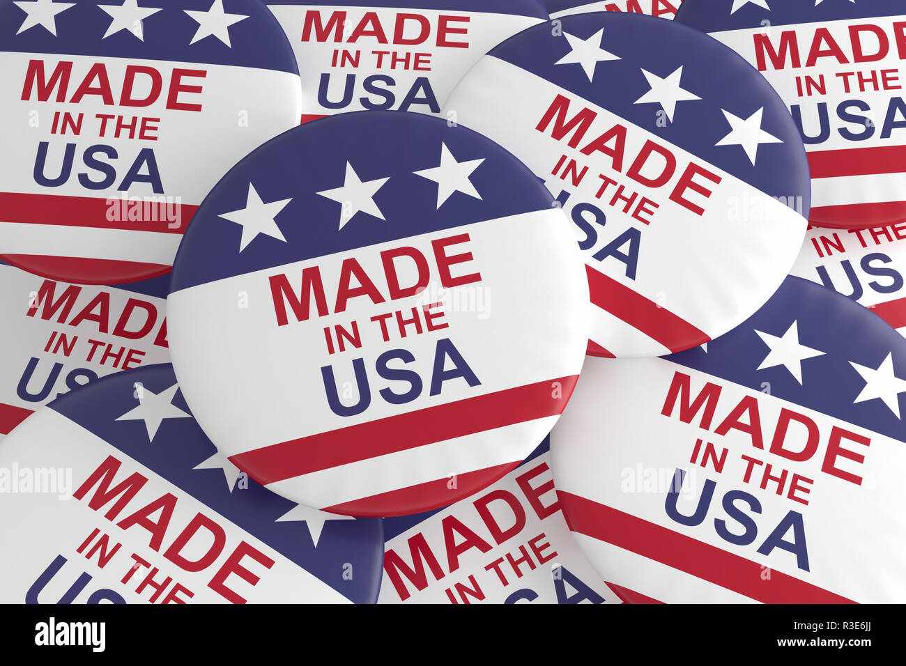 Business Buttons: Pile of US Flag Made In The USA Badges, 3d ...