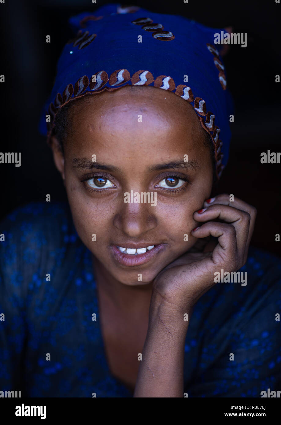 Portrait of a smiling raya tribe girl, Afar Region, Chifra, Ethiopia ...