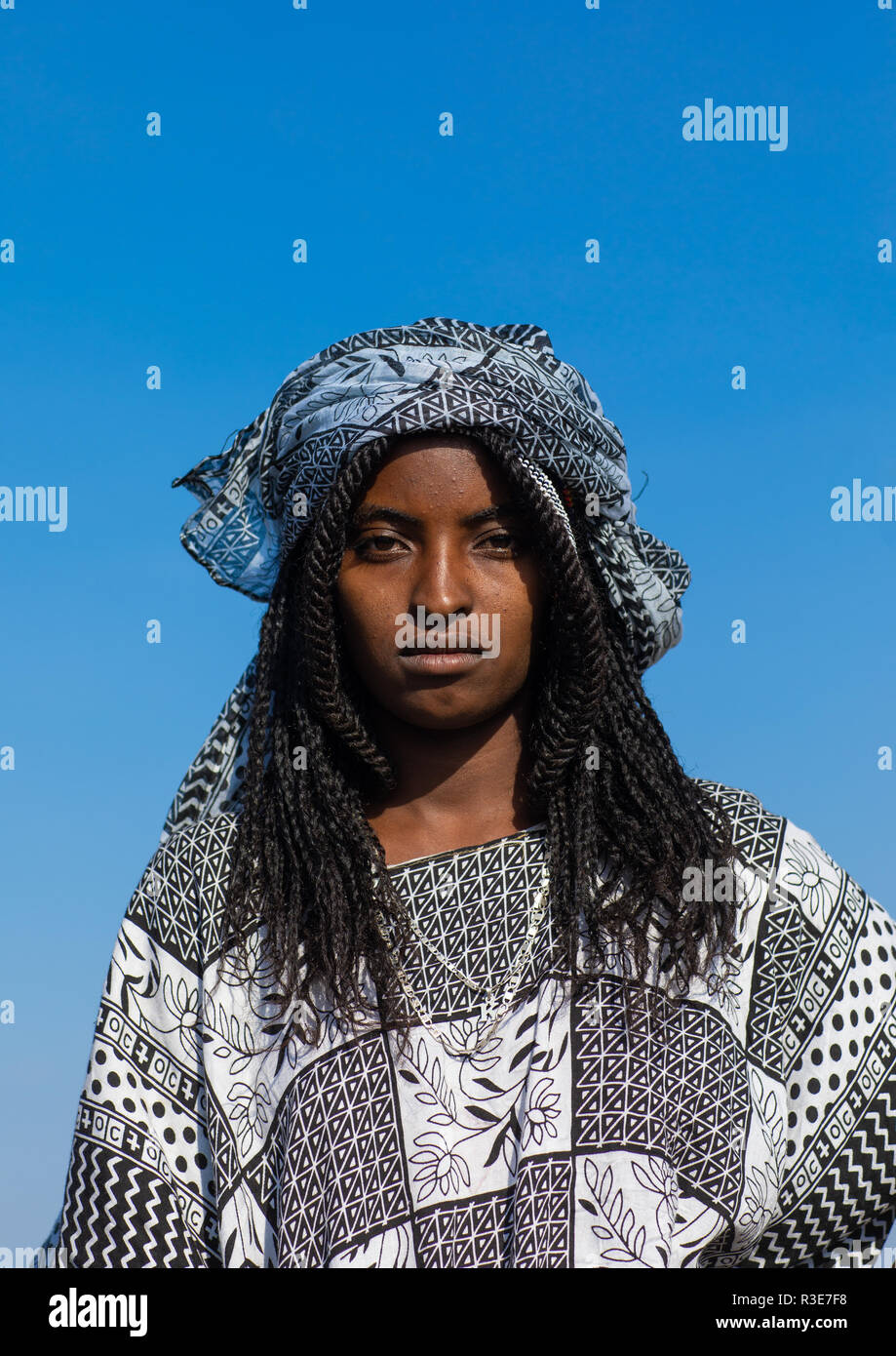 Portrait of a beautiful afar woman, Afar region, Mile, Ethiopia Stock ...