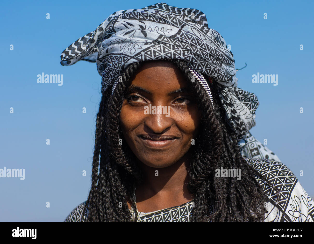 Portrait of a smiling afar woman, Afar region, Mile, Ethiopia Stock ...