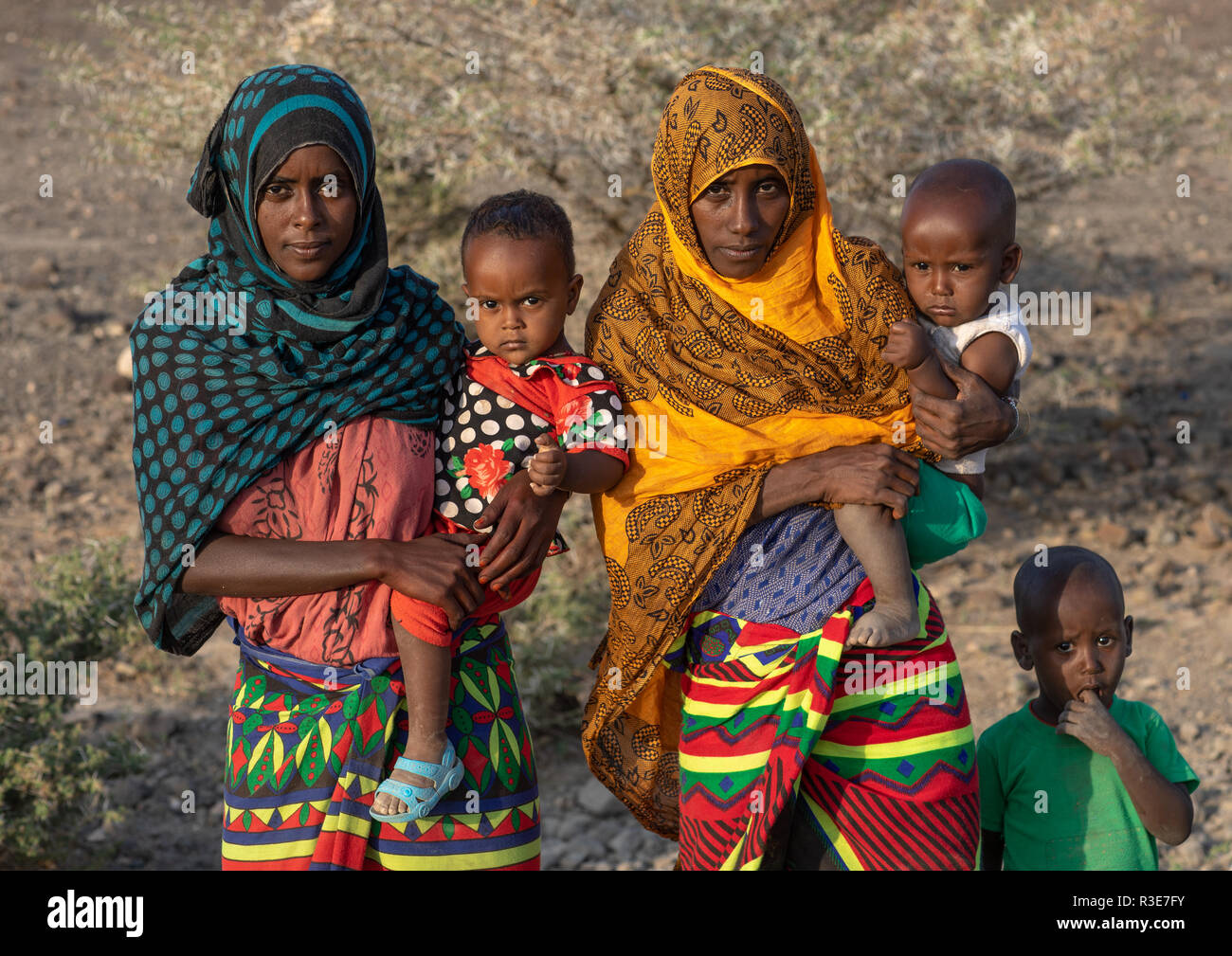 Portrait of an afar tribe family, Afar Region, Afambo, Ethiopia Stock ...