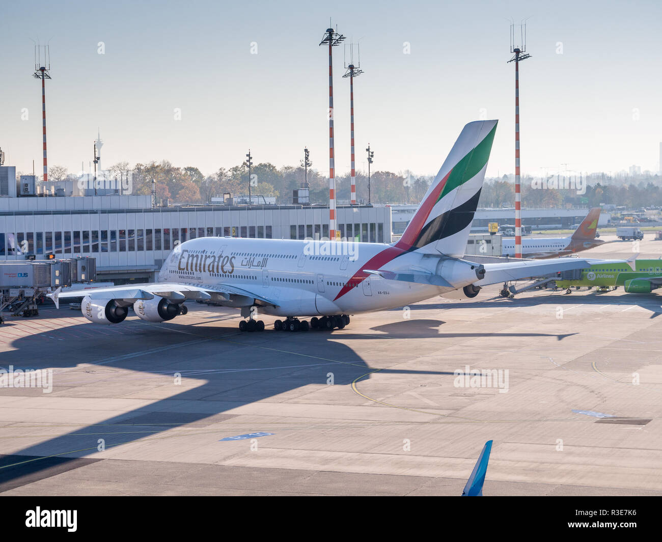 Airbus A380-600 from Emirates ready for take-off on the airfield at ...