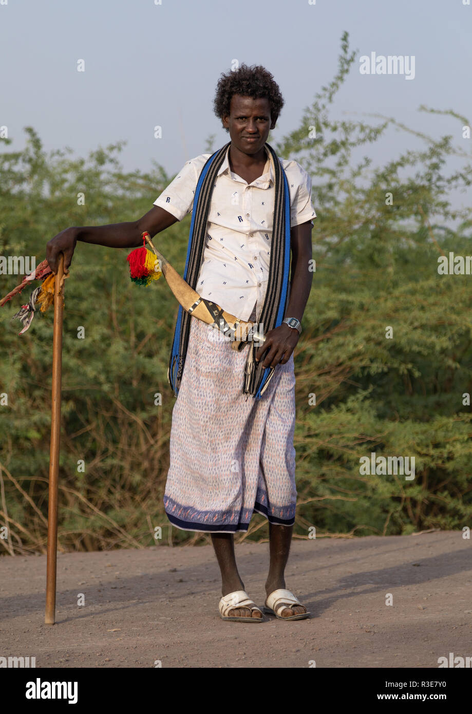 Portrait of an afar tribe man with his traditional knife, Afar Region ...
