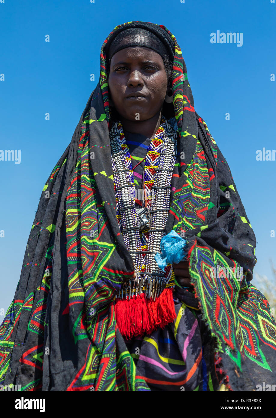 Portrait of an issa tribe woman with a beaded necklace, Afar Region ...