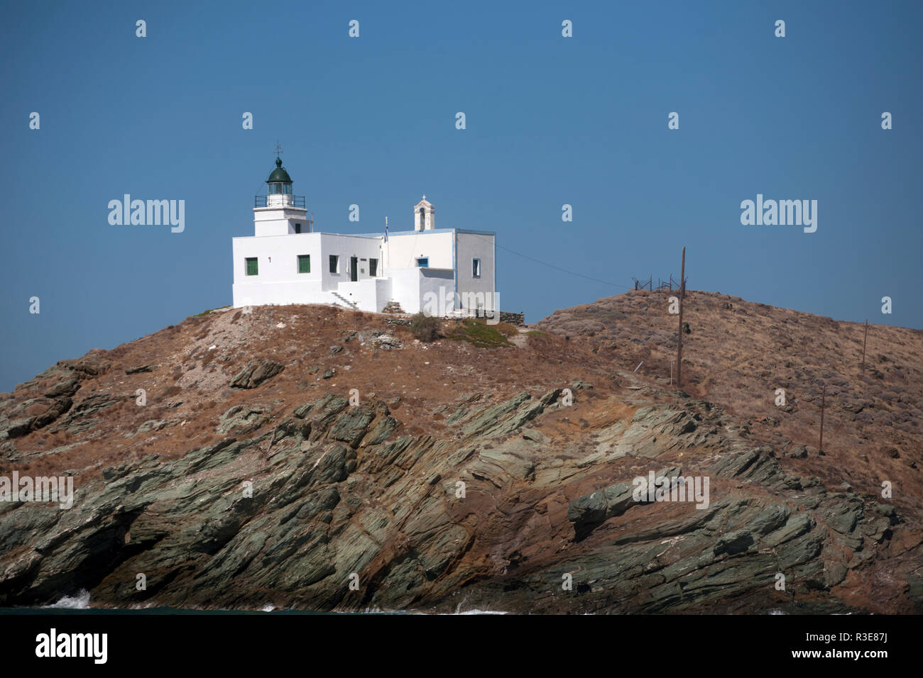 kea lighthouse and agios nikolaos church korissia kea cyclades greece ...
