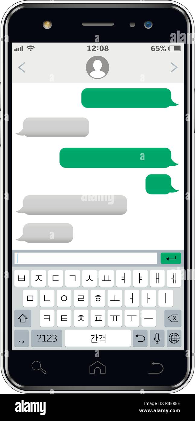 Smartphone with Korean virtual keyboard. Chatting and messaging concept ...