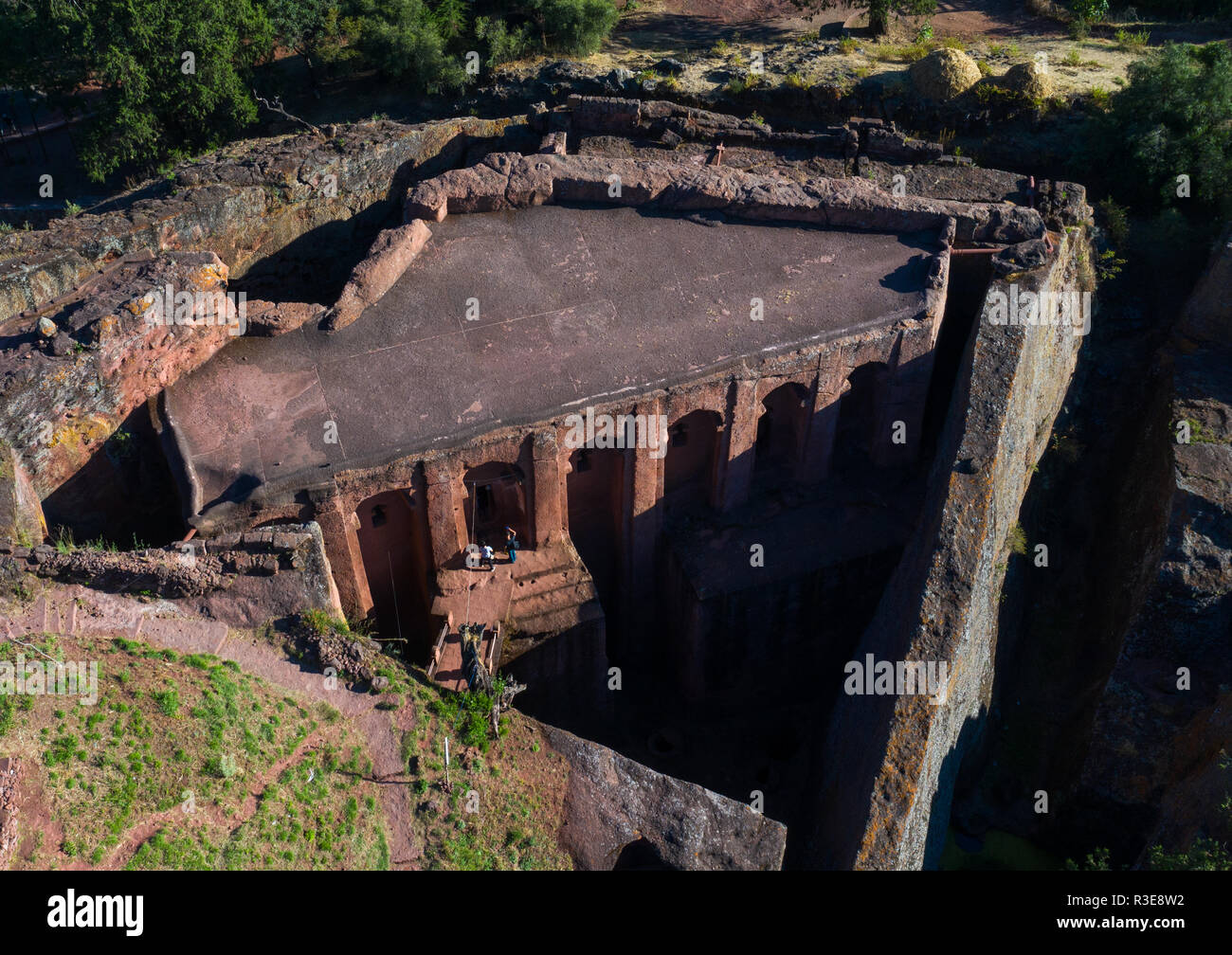 Aerial view of bete gabriel rafael twin church, Amhara Region, Lalibela ...