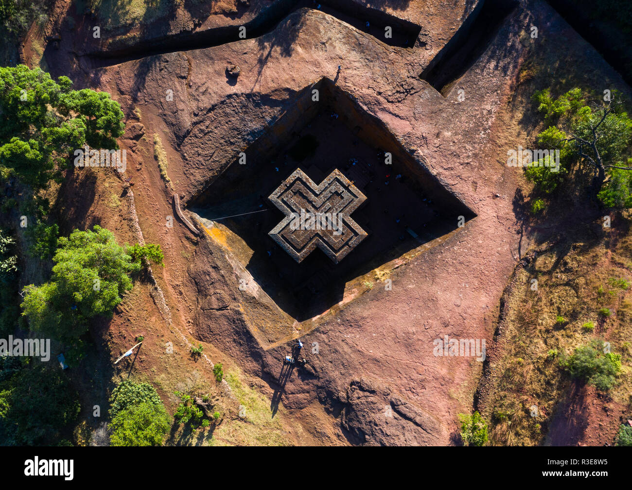 Aerial view of the monolithic rock-cut church of bete giyorgis, Amhara ...