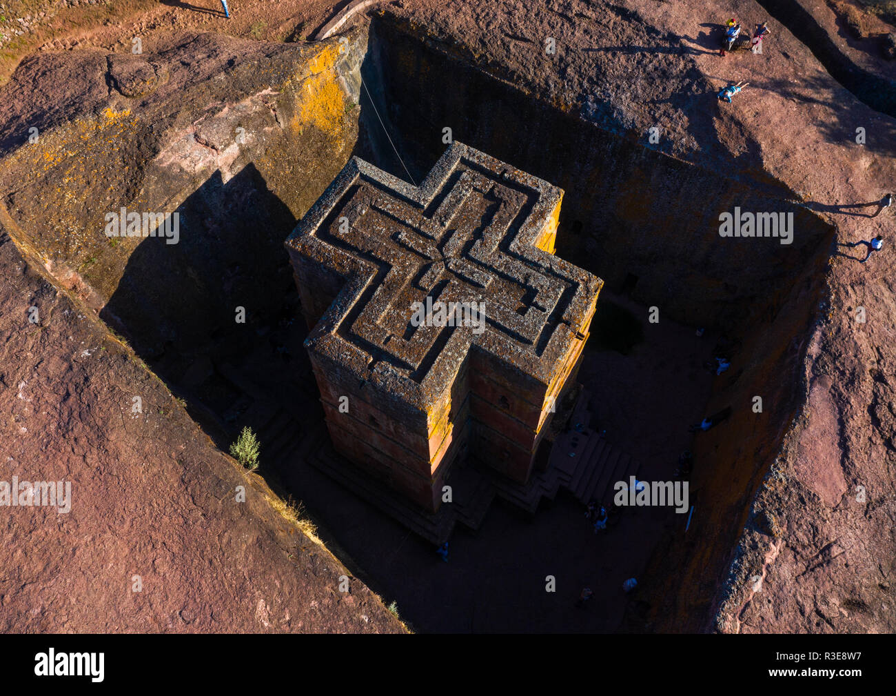 Aerial view of the monolithic rock-cut church of bete giyorgis, Amhara ...