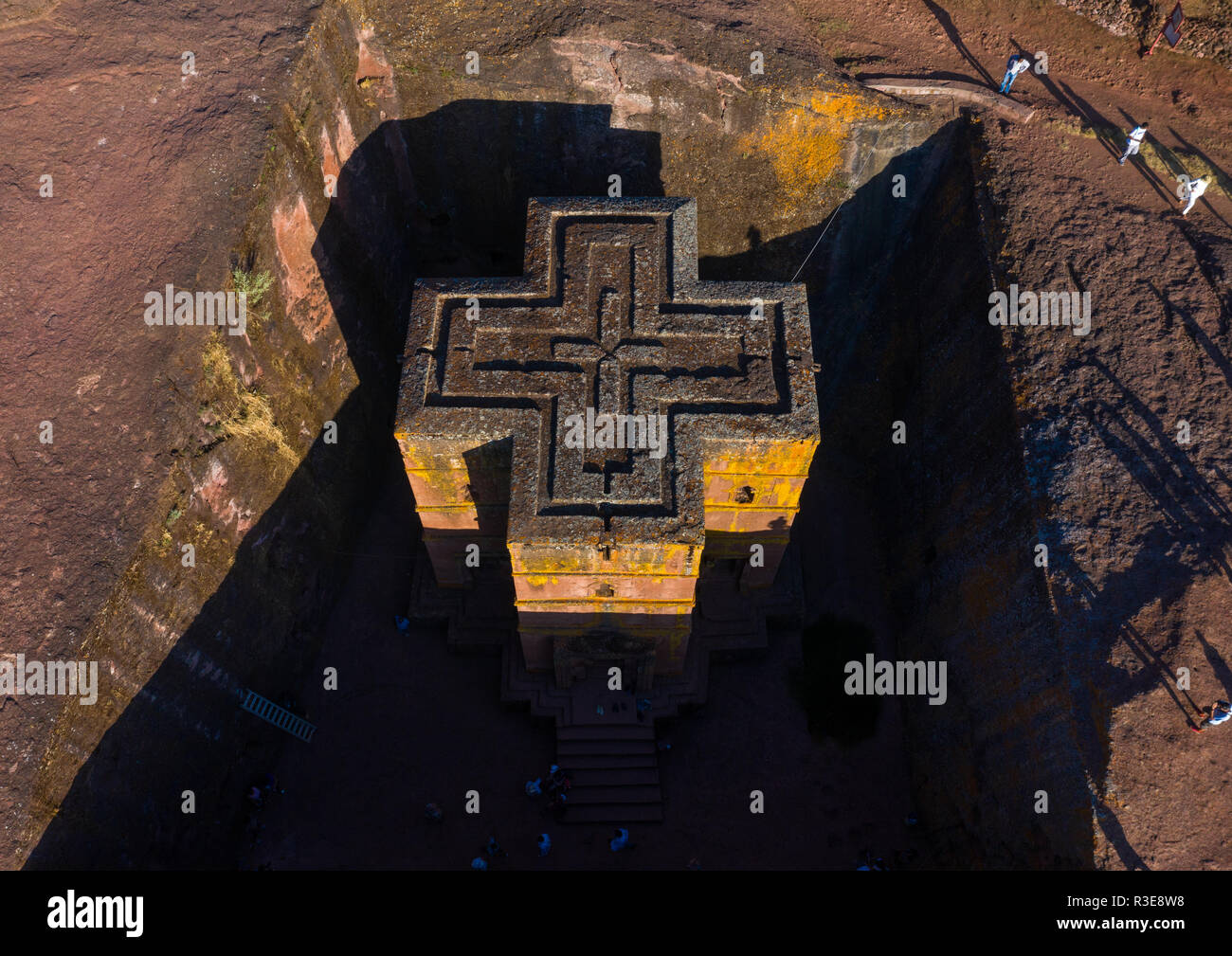 Aerial view of the monolithic rock-cut church of bete giyorgis, Amhara ...