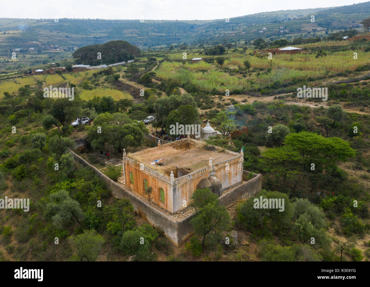 Aerial view of a mosque in the countryside, Harari Region, Harar ...