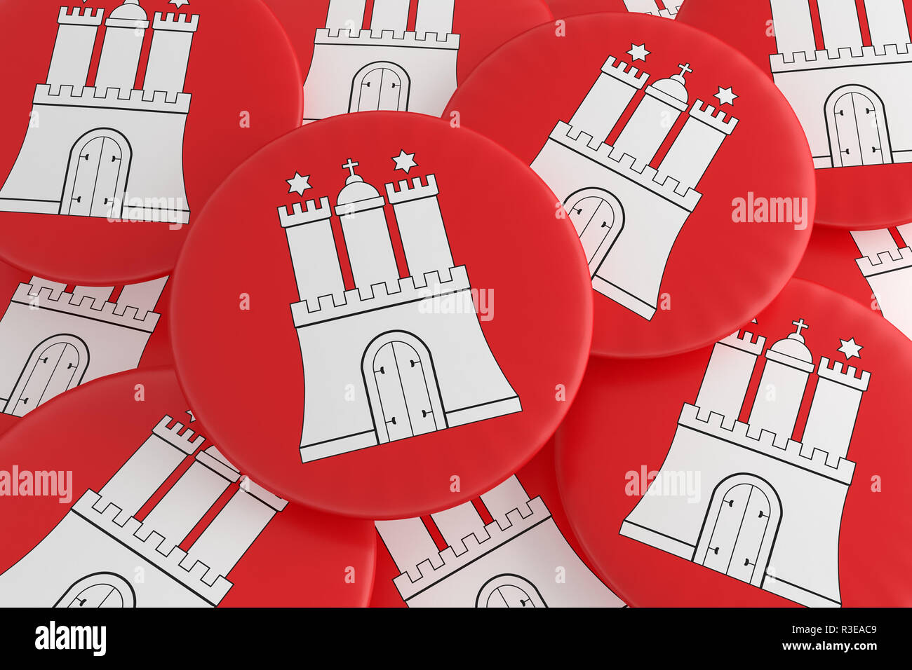 German States Badges: Pile of Hamburg Flag Buttons, 3d illustration ...