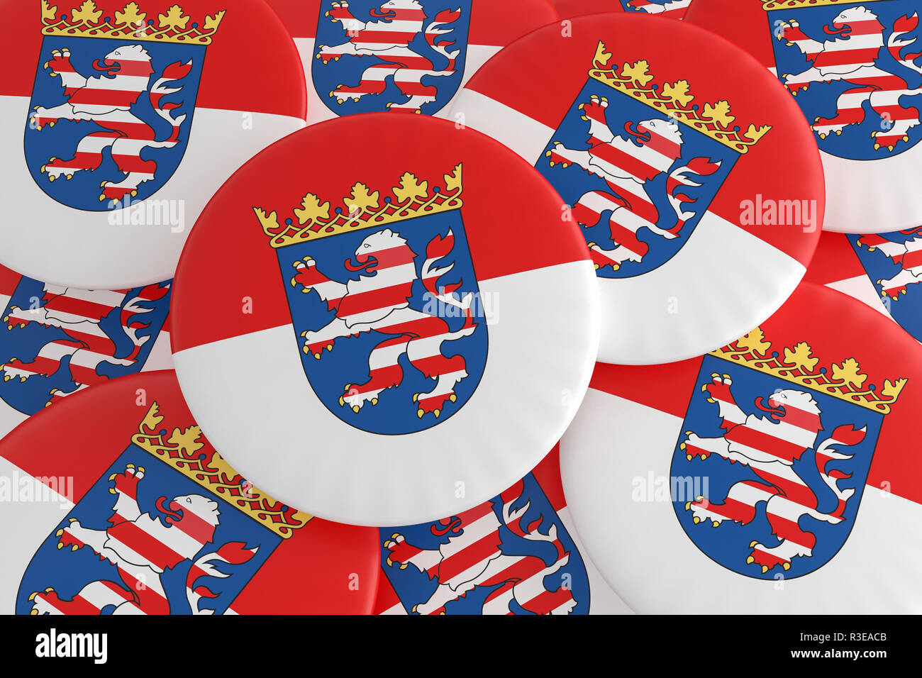 German States Badges: Pile of Hesse Flag Buttons, 3d illustration Stock ...