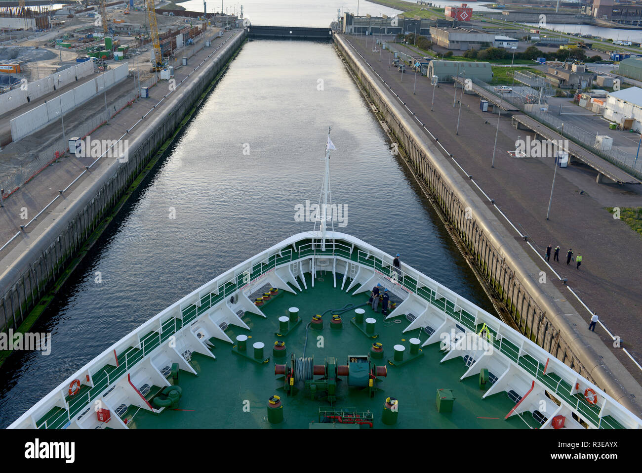 A Cruise ship passes through the sea lock at the entrance to the North ...
