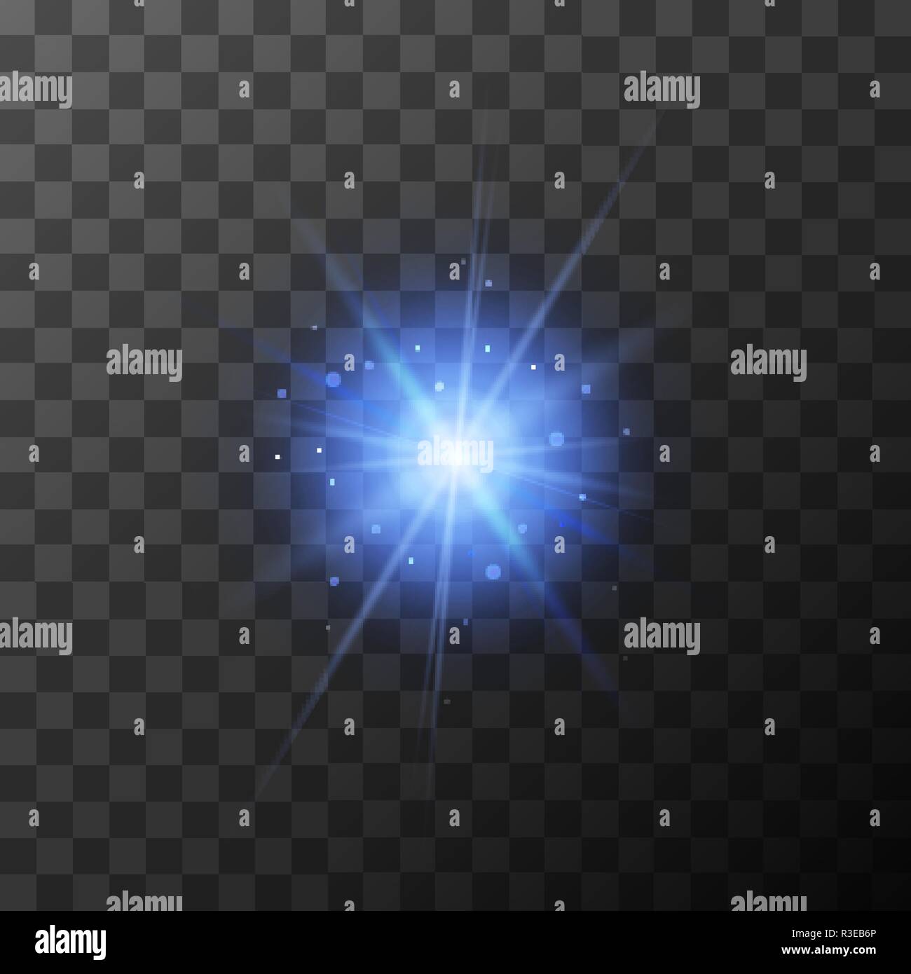 Bright blue lighting effect with magic sparkles on transparent ...