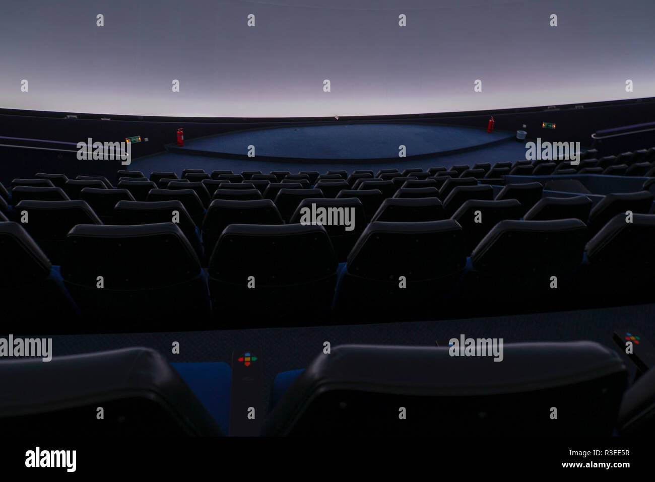 The round screen in a planetarium silver screen with horizon Stock ...