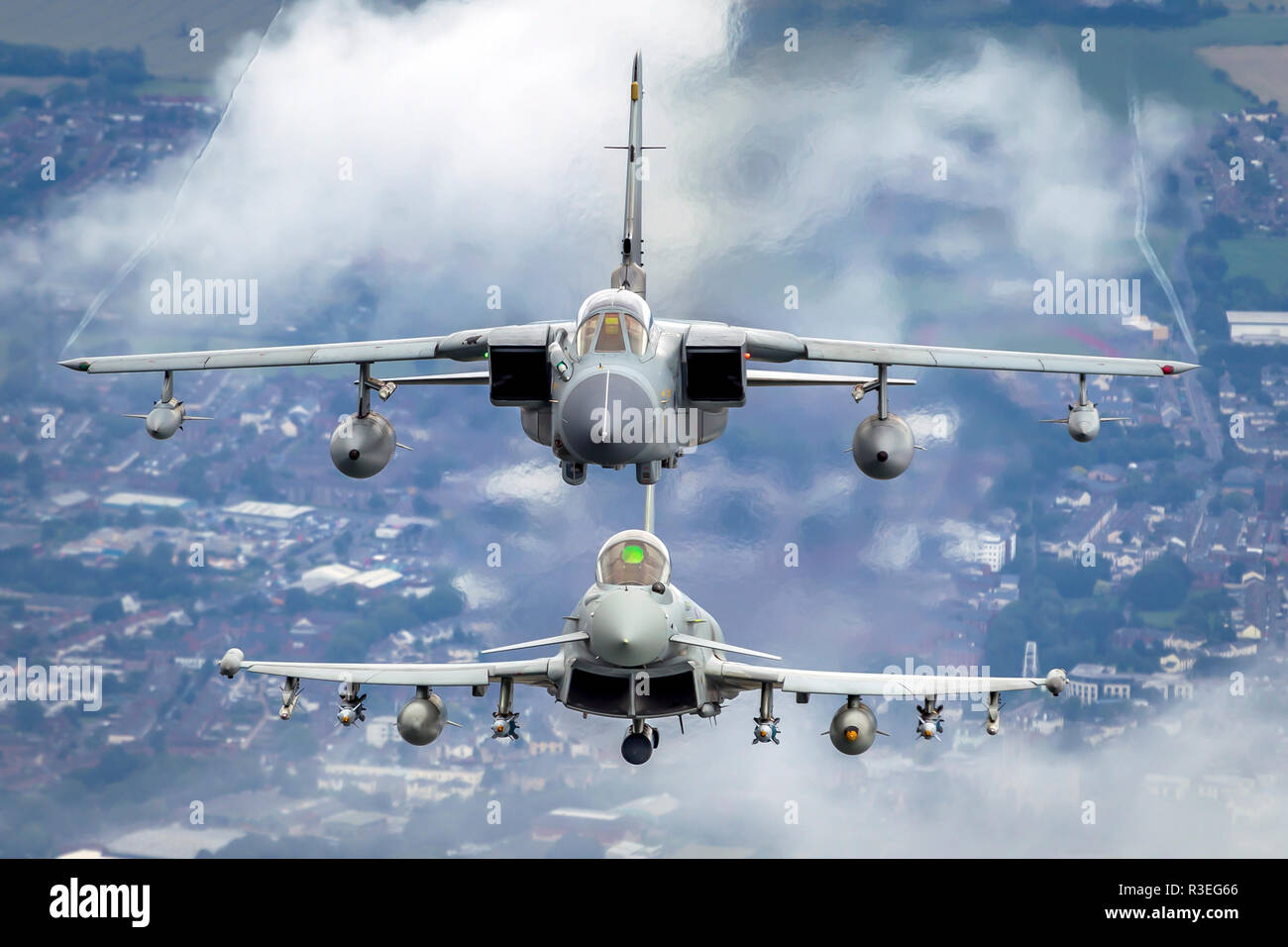 Royal Air force (RAF) Eurofighter Typhoon in flight. A twin-engine ...