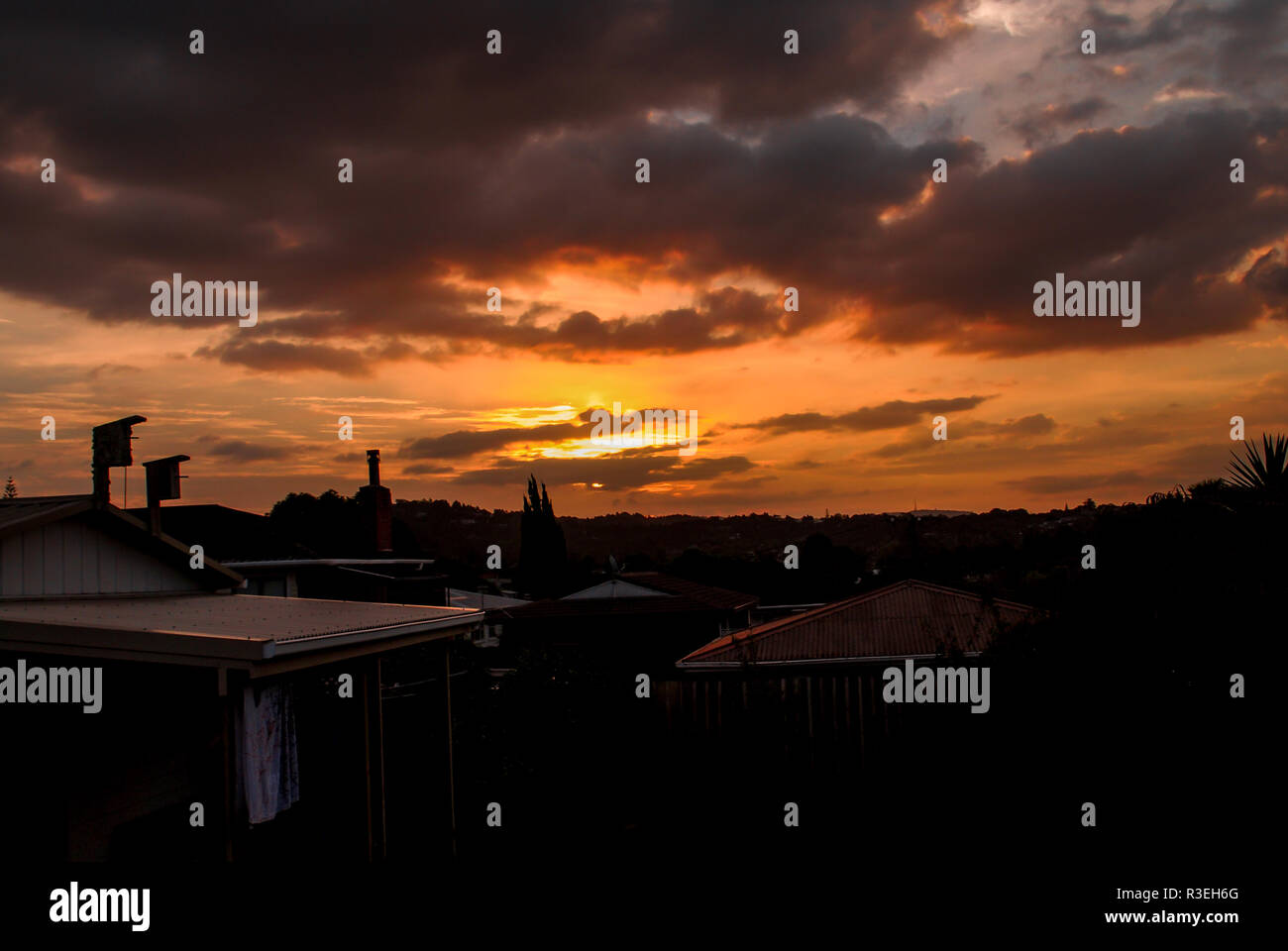 A dramatic pink sky from backyard in Green Bay, West Auckland, New ...