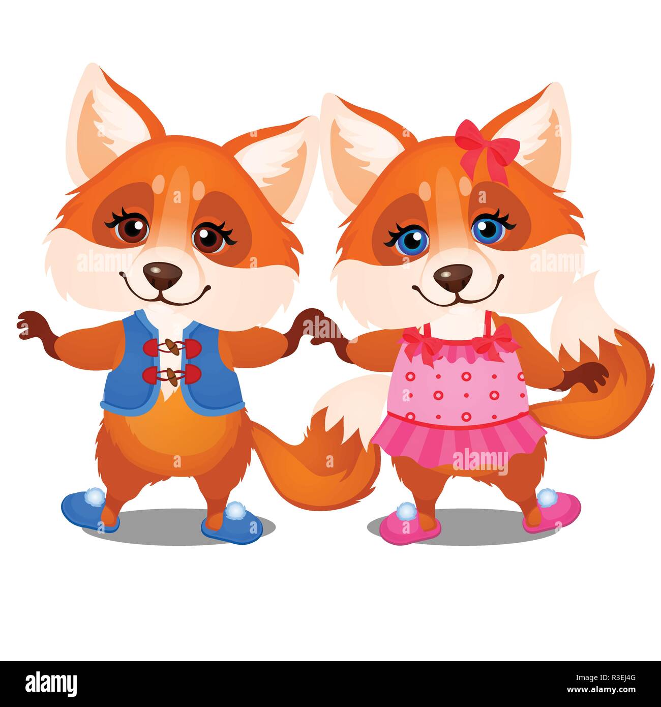 Set of happy animated foxes isolated on a white background. Funny ...