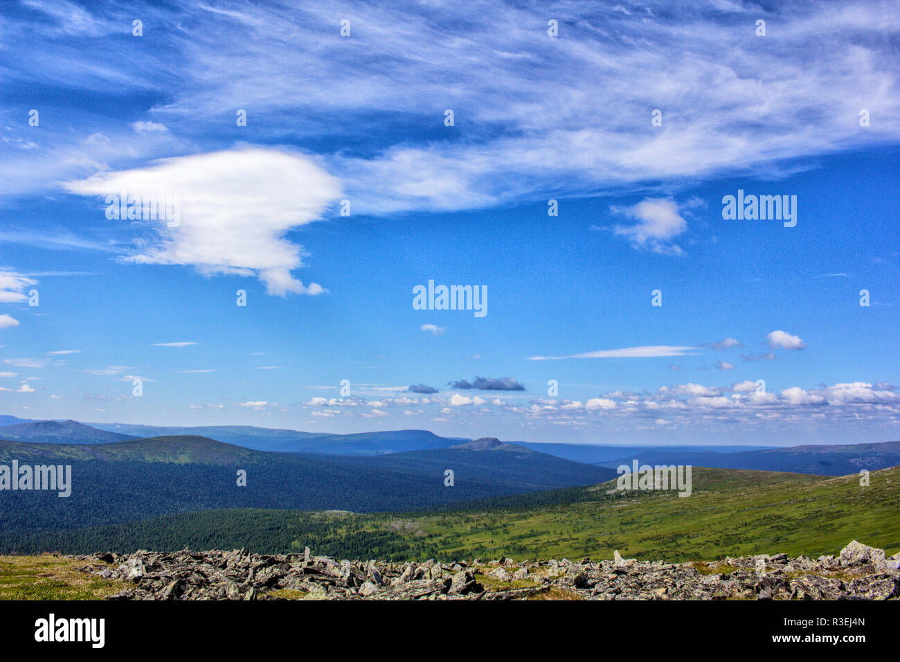 Nature of the Northern Urals. Beautiful panoramic view. Mountain ...