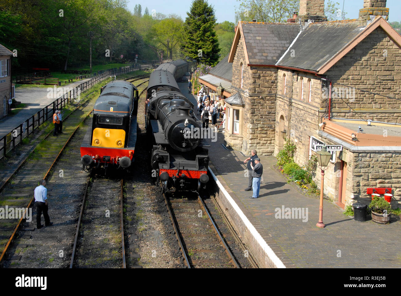 Passing loop at Highley Railway station, Shropshire, England, with ...