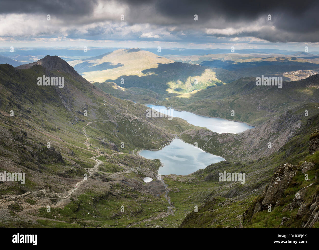 View from summit of Snowdon, Snowdonia National Park, Wales, UK Stock ...