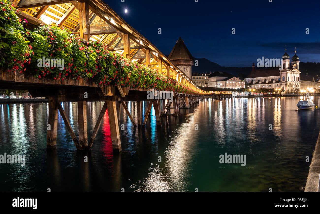 Kapellbrücke in Lucerne by Night Stock Photo - Alamy