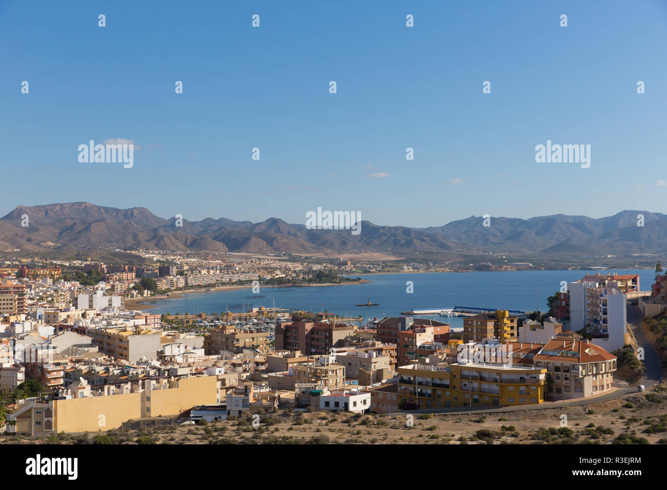 Puerto de Mazarron Murcia Spain with the town, port and mountains in ...