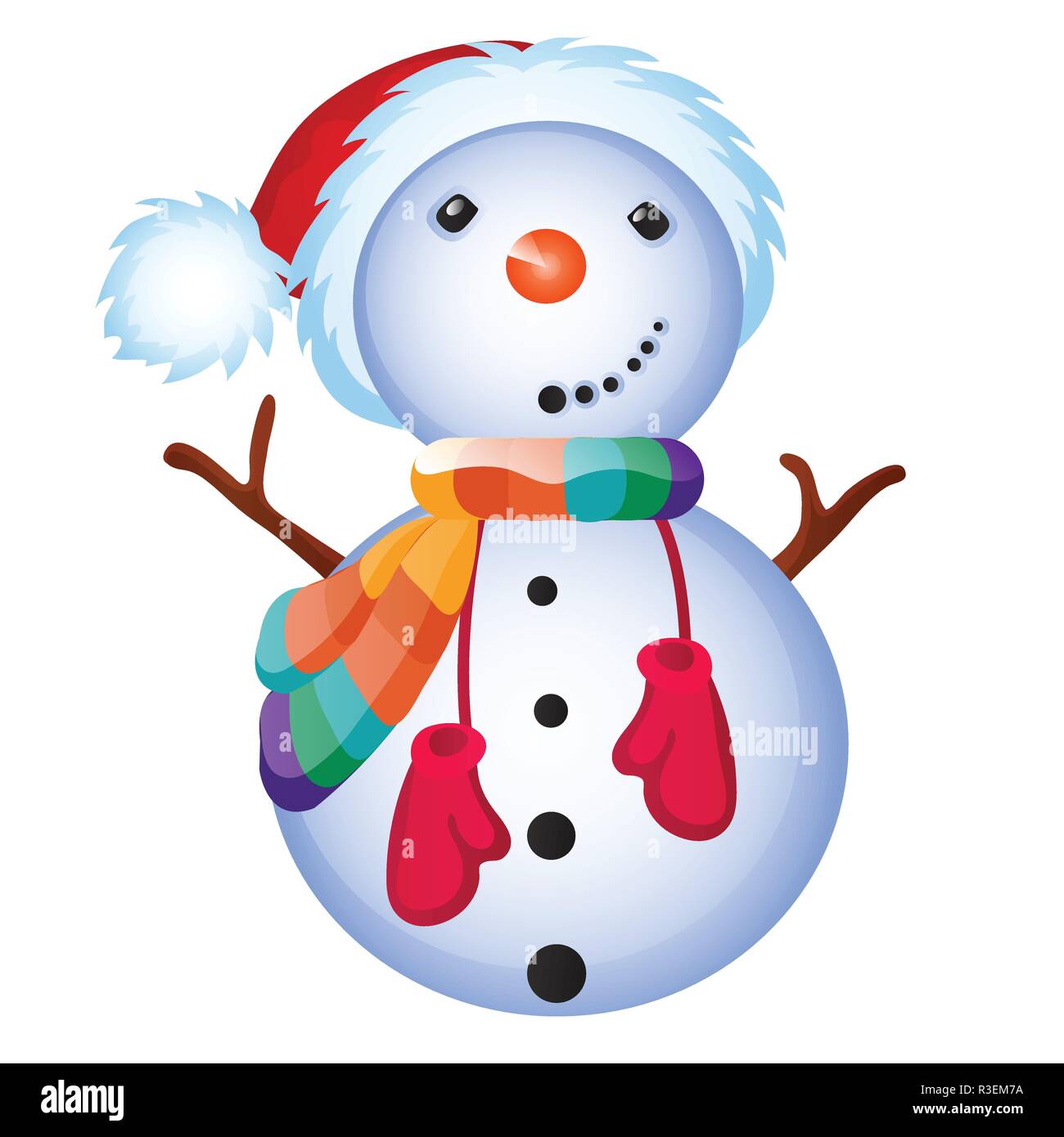 Cute snowman smiles isolated on a white background. Sketch of Christmas ...