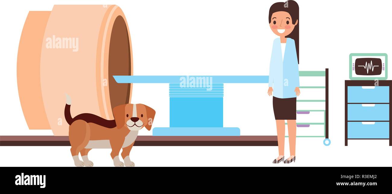 female doctor and dog scanning machine veterinary clinic vector ...