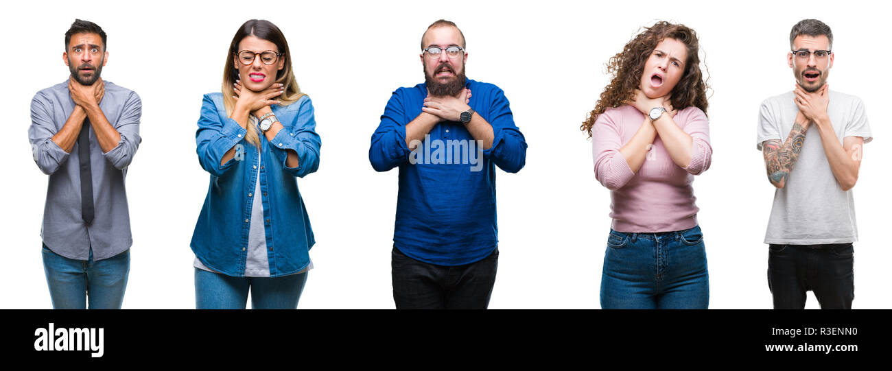 Collage of group of young casual people over isolated background ...
