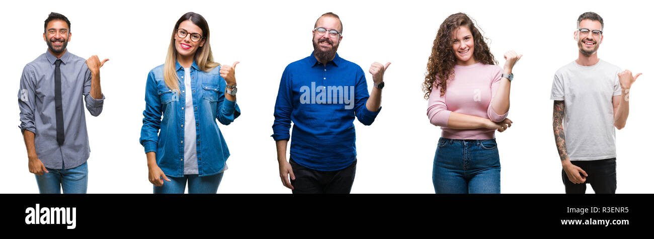 Collage of group of young casual people over isolated background ...