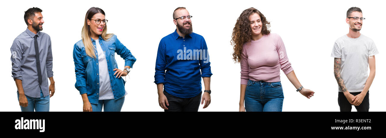 Collage of group of young casual people over isolated background ...