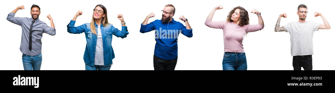 Collage of group of young casual people over isolated background ...