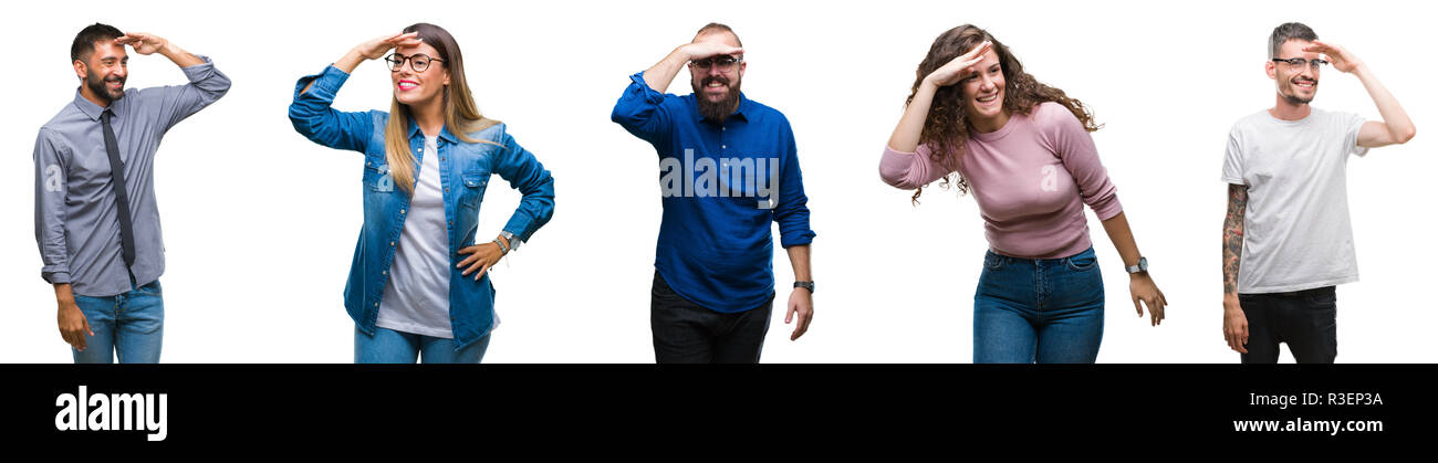 Collage of group of young casual people over isolated background very ...