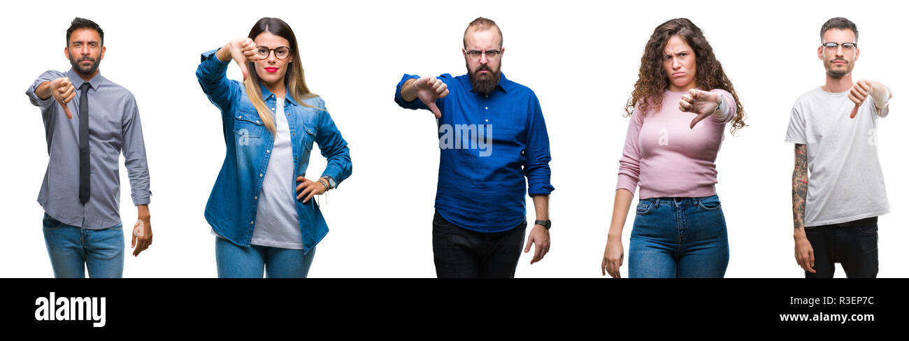 Collage of group of young casual people over isolated background ...