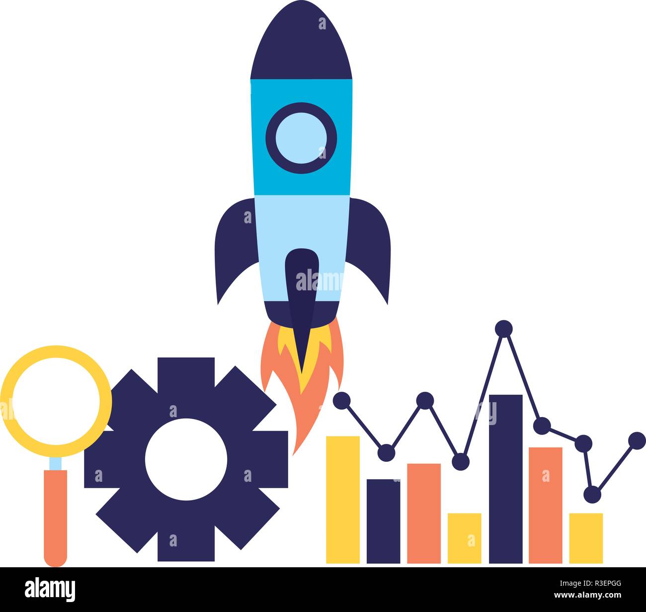 rocket analysis chart search engine optimization vector illustration ...