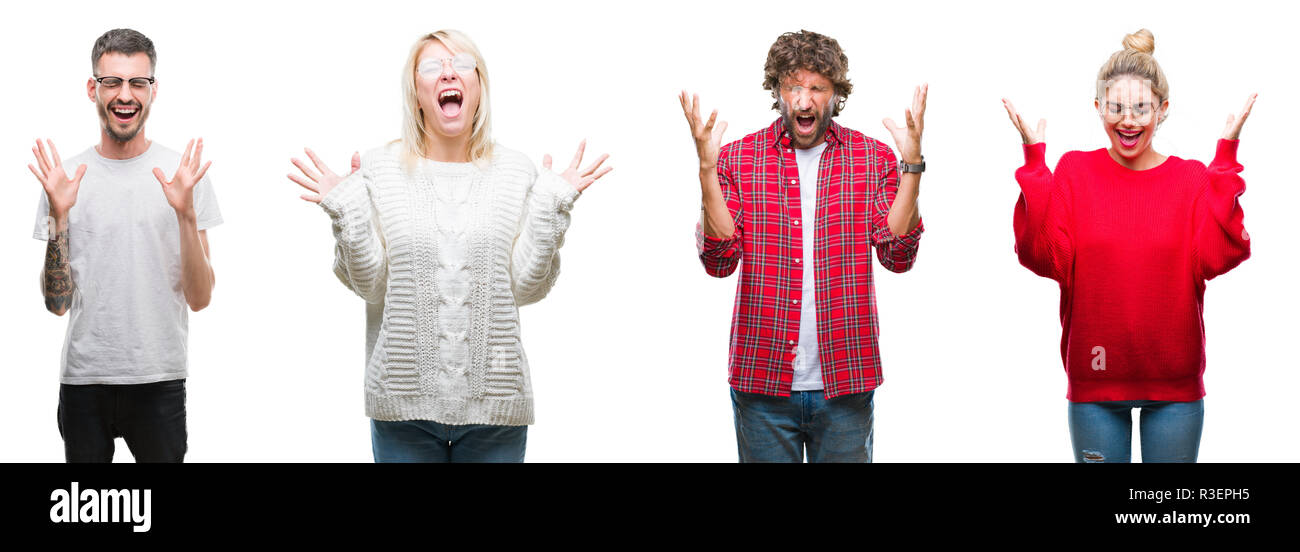 Collage of group of young people over white isolated background ...