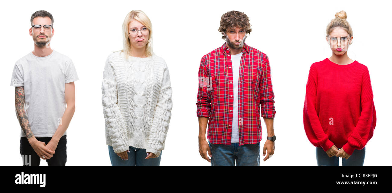 Collage of group of young people over white isolated background ...