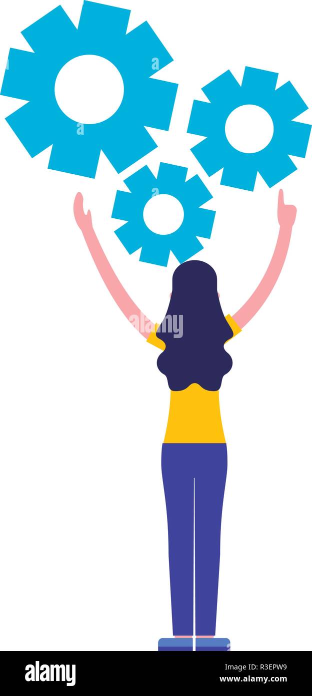 woman with gears settings work vector illustration Stock Vector Image ...